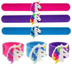 frog sac 3 flashing led unicorn slap bracelets for kids, light up unicorns slap bracelet wrist bands for girls, tween girl birthday party favors, goodie bag easter basket stocking stuffers