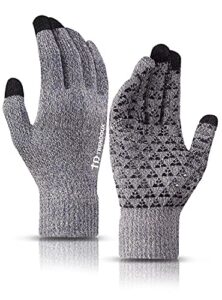 trendoux winter gloves, touch screen gloves – knit warm unisex texting gloves – anti-slip – elastic cuff – thermal warm lining – hands warm in cold weather – stretchy material light gray – l