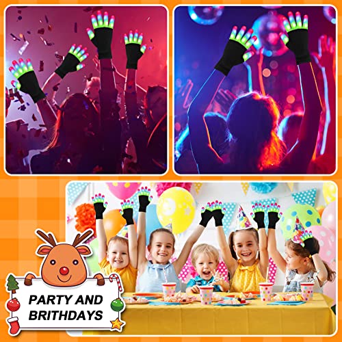 Glow LED Gloves for Kids and Adults, LED Flashing Rave Gloves Finger Light Gloves with Multi Modes, Colorful Light Up Warm Gloves for Party, Christmas, Birthday. Stocking Stuffers for Kids