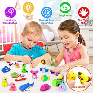 Arscniek 40 Pack Pencil Erasers for Kids Bulk Toys, Puzzle Animal Erasers 3D Mini Erasers Take Apart Food Erasers, Party Favors Desk Pets Classroom Prizes Treasure Box Stocking Stuffers for Kid Gifts