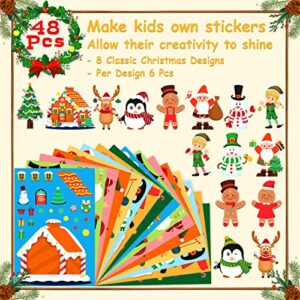 LINAYE 48 Sheets Christmas Stickers Crafts for Kids Toddlers, 8 Styles Make Your Own Christmas Stickers Christmas Goodie Treat Bag Stocking Stuffers Christmas Game Activities for Kids Toddlers Christmas Party Favors