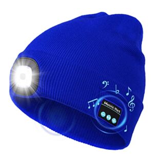 Bluetooth Beanie Hat with Light, Unique Tech Gifts for Men Husband Him Teen, Wireless Headphones for Fishing Jogging Working, Christmas Stocking Stuffers Blue