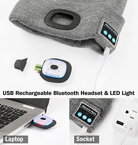 Bluetooth Beanie Hat with Light, Unique Tech Gifts for Men Husband Him Teen, Wireless Headphones for Fishing Jogging Working, Christmas Stocking Stuffers Blue