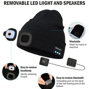 Bluetooth Beanie Hat with Light, Unique Tech Gifts for Men Husband Him Teen, Wireless Headphones for Fishing Jogging Working, Christmas Stocking Stuffers Blue