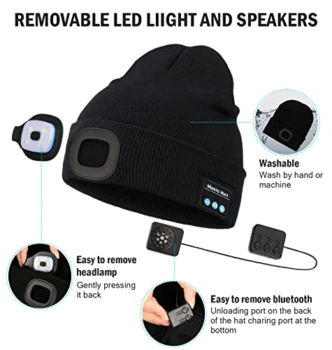 Bluetooth Beanie Hat with Light, Unique Tech Gifts for Men Husband Him Teen, Wireless Headphones for Fishing Jogging Working, Christmas Stocking Stuffers Blue