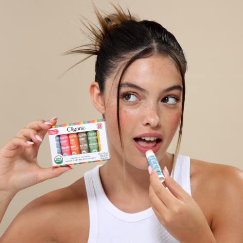 Cliganic USDA Organic Lip Balm Set - 6 Flavors - 100% Natural Moisturizer for Cracked & Dry Lips