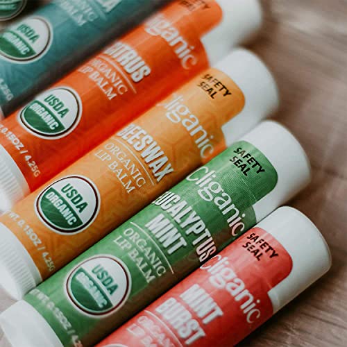 Cliganic USDA Organic Lip Balm Set - 6 Flavors - 100% Natural Moisturizer for Cracked & Dry Lips