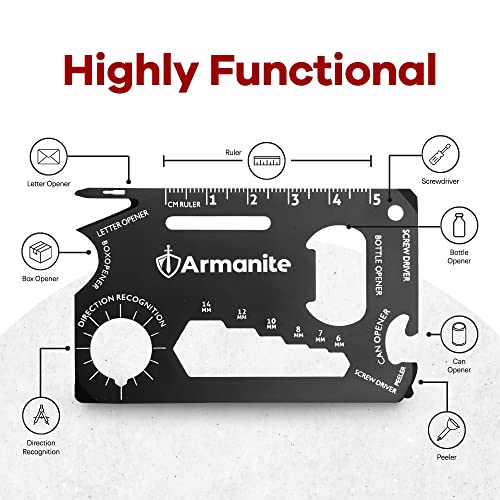 Armanite All in One Wallet Tool, Multipurpose Credit Card Multitool, Wallet Multitool Pocket Gadget, Survival Credit Card Multitool, Stocking Stuffer for Men, Black