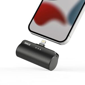 iwalk mini portable charger for iphone with built in cable, 3350mah ultra-compact power bank small battery pack charger compatible with iphone 14/13/13 pro/12/12 pro/11/xr/xs/x/8/7/6,black