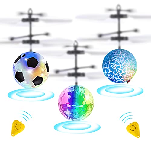 K.E.J. Flying Ball Toys RC Toy for Boys,3pcs Light Up Ball Mini Drone Infrared Induction Helicopter with Remote Controller for Boys Girls as Christmas Stocking Stuffers (Standard Edition)