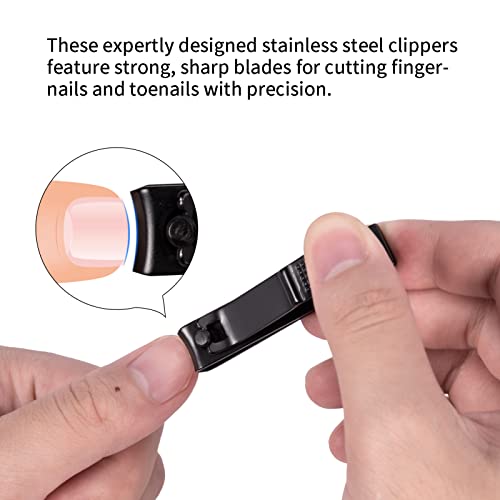 FIXBODY Nail Clipper Set – Black Stainless Steel Fingernails & Toenails Clippers & Nail File Sharp Nail Cutter with Leather Case, Gift for Men and Women, Set of 3