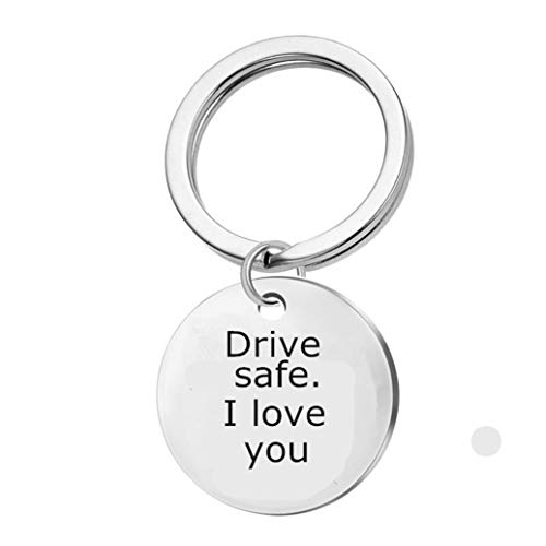 GOMYIE Drive Safe Keychain I Love You Trucker Husband Gift For Husband Dad Gift Valentines Day Stocking Stuffer(Silver color)