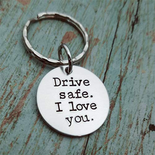 GOMYIE Drive Safe Keychain I Love You Trucker Husband Gift For Husband Dad Gift Valentines Day Stocking Stuffer(Silver color)