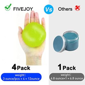 FiveJoy Car Cleaning Gels, 4-Pack Universal Auto Detailing Tools Car Interior Cleaner Putty, Dust Cleaning Mud for PC Tablet Laptop Keyboard, Air Vents, Camera, Printers, Calculator - 320g (2.8oz/pcs)