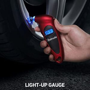 AstroAI Digital Tire Pressure Gauge 150 PSI 4 Settings for Car Truck Bicycle with Backlit LCD and Non-Slip Grip Car Accessories, Red (1 Pack)