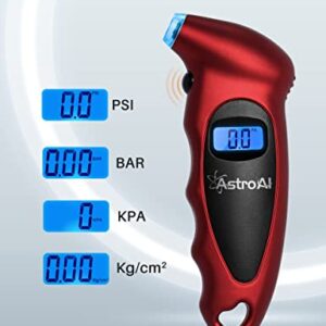 AstroAI Digital Tire Pressure Gauge 150 PSI 4 Settings for Car Truck Bicycle with Backlit LCD and Non-Slip Grip Car Accessories, Red (1 Pack)