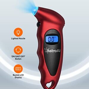 AstroAI Digital Tire Pressure Gauge 150 PSI 4 Settings for Car Truck Bicycle with Backlit LCD and Non-Slip Grip Car Accessories, Red (1 Pack)