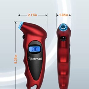 AstroAI Digital Tire Pressure Gauge 150 PSI 4 Settings for Car Truck Bicycle with Backlit LCD and Non-Slip Grip Car Accessories, Red (1 Pack)