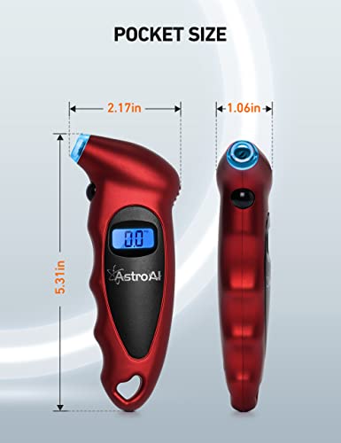 AstroAI Digital Tire Pressure Gauge 150 PSI 4 Settings for Car Truck Bicycle with Backlit LCD and Non-Slip Grip Car Accessories, Red (1 Pack)