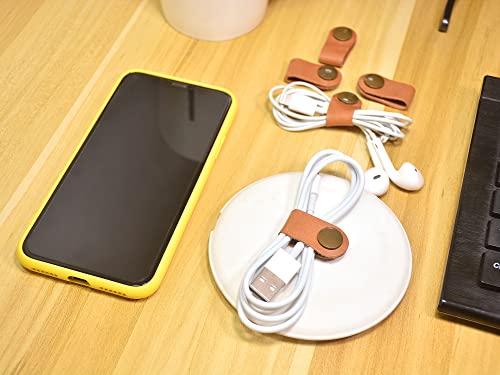 CAILLU Cord Organizer,Cord Keeper,Cable Organizer USB Holder,Cable Management,Cable Straps,Earbud case,wrap Headphone,Headset Winder,Phone Earphone Clips Ties,Tiny Leather Gifts Gadget 5