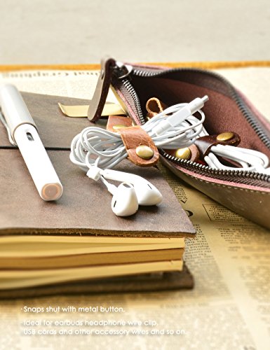 CAILLU Cord Organizer,Cord Keeper,Cable Organizer USB Holder,Cable Management,Cable Straps,Earbud case,wrap Headphone,Headset Winder,Phone Earphone Clips Ties,Tiny Leather Gifts Gadget 5