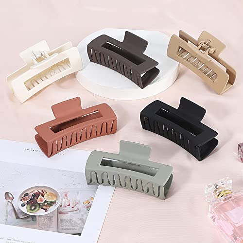 Sisiaipu 4 Inch Big Hair Clips 6 Pcs claw clips for Thick Hair Large Rectangular Claw Clips for Women and Girls Big Nonslip Acrylic Banana Jaw Clips Hair Accessories