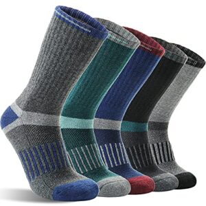 merino wool hiking socks for women men warm thermal winter cozy boot work crew socks gifts stocking stuffers 5 pairs (dark pinstripes a,m)