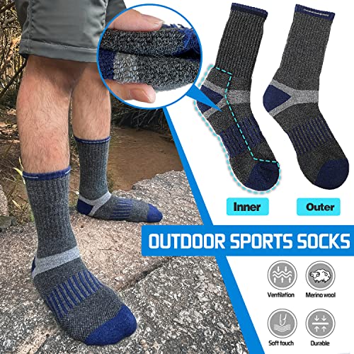 Merino Wool Hiking Socks for Women Men Warm Thermal Winter Cozy Boot Work Crew Socks Gifts Stocking Stuffers 5 Pairs (Dark Pinstripes A,M)