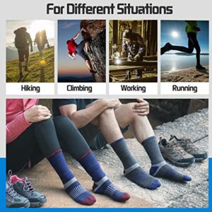 Merino Wool Hiking Socks for Women Men Warm Thermal Winter Cozy Boot Work Crew Socks Gifts Stocking Stuffers 5 Pairs (Dark Pinstripes A,M)