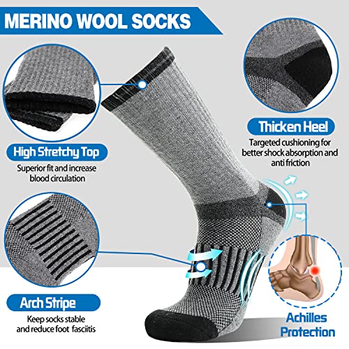 Merino Wool Hiking Socks for Women Men Warm Thermal Winter Cozy Boot Work Crew Socks Gifts Stocking Stuffers 5 Pairs (Dark Pinstripes A,M)