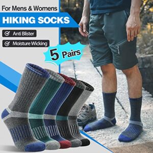 Merino Wool Hiking Socks for Women Men Warm Thermal Winter Cozy Boot Work Crew Socks Gifts Stocking Stuffers 5 Pairs (Dark Pinstripes A,M)