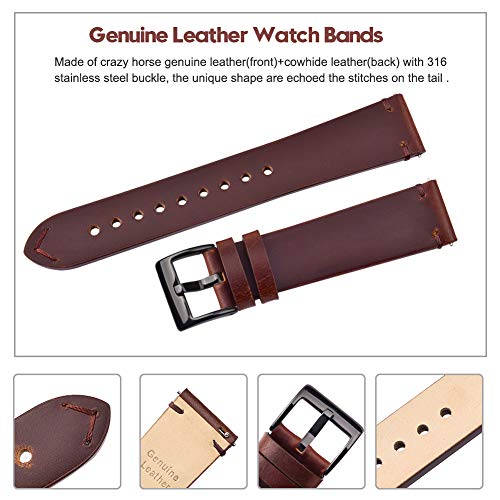 Ritche Christmas Stocking Stuffers 22mm Classic Genuine Leather Watch Band, Quick Release Vintage Leather Watch Strap Compatible with Fossil Timex Expedition Rugged Metal Watch 45mm / Seiko SKX007J1 - Coffee Watch Bands Christmas Stocking Stuffers for Men