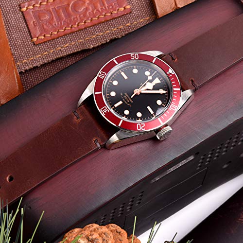 Ritche Christmas Stocking Stuffers 22mm Classic Genuine Leather Watch Band, Quick Release Vintage Leather Watch Strap Compatible with Fossil Timex Expedition Rugged Metal Watch 45mm / Seiko SKX007J1 - Coffee Watch Bands Christmas Stocking Stuffers for Men