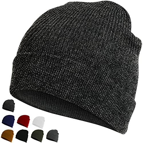 Meiyante Beanie Hats for Men & Women - Warm Stocking Caps for Men & Women, Cuffed Knit Thermal Hats, Gift for Him & Her - Charcoal Gray Beanie - Stocking Stuffers for Women Men Under 10