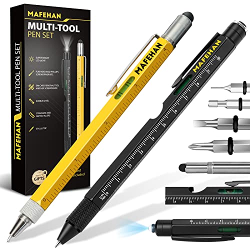 Gifts for Men Dad Him, MAFEHAN 10 in 1 Multi-Tool Pen Set, Father's Day Gifts from Son Daughter Wife, Cool Gadgets For Men, Christmas Gifts Stocking Stuffers for Men-Yellow&Black