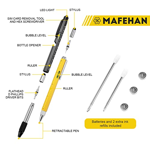 Gifts for Men Dad Him, MAFEHAN 10 in 1 Multi-Tool Pen Set, Father's Day Gifts from Son Daughter Wife, Cool Gadgets For Men, Christmas Gifts Stocking Stuffers for Men-Yellow&Black