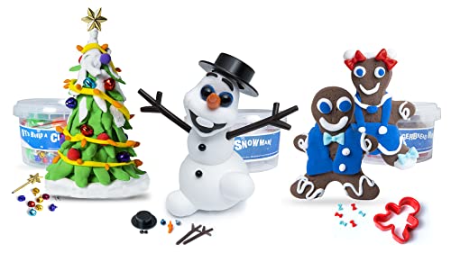 Let's Build A Snowman, Gingerbread Man, & Christmas Tree (3 Piece Kit), Boys and Girls Christmas Stocking Stuffers for Kids; Make Snowman Crafts, Ornaments, Kids Gifts for Xmas, Figurines (Clay/Putty)