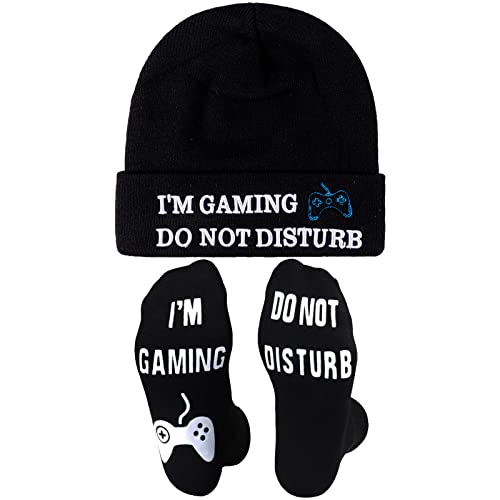 Novelty Gamer Socks Beanie Winter Hat, Funny Gamer Gifts Stocking Stuffers for Teen Boys Teenager Kids Men Dad Father