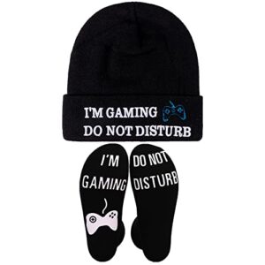 Novelty Gamer Socks Beanie Winter Hat, Funny Gamer Gifts Stocking Stuffers for Teen Boys Teenager Kids Men Dad Father