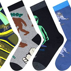 Mens Funny Shark Alien Bigfoot Socks Novelty Christmas Space Gifts Stocking Stuffers in 4 Pack Box