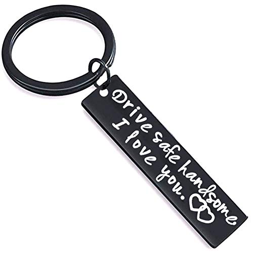 Drive Safe Keychain Handsome I Love You Trucker Drive Gift for Husband Dad Boyfriend Brother Gift Valentines Day Stocking Stuffer Black