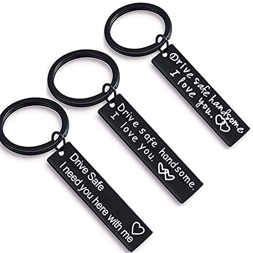 Drive Safe Keychain Handsome I Love You Trucker Drive Gift for Husband Dad Boyfriend Brother Gift Valentines Day Stocking Stuffer Black