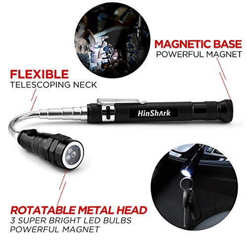 Hinshark Gifts for Men, LED Magnetic Pickup Tool, Birthday Gifts for Him, Tools Cool Gadgets for Men, Mens Gifts for Dad, Women, Boyfriend, Husband, Grandpa, Unique Gifts for Men Who Have Everything