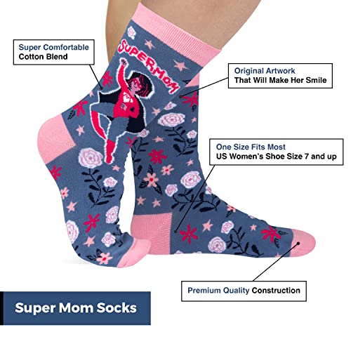 Lavley Funny Mom Socks - Gifts For Moms, New and Expecting Mothers, Grandma, Mother's Day and Christmas Stocking Stuffers (Supermom)