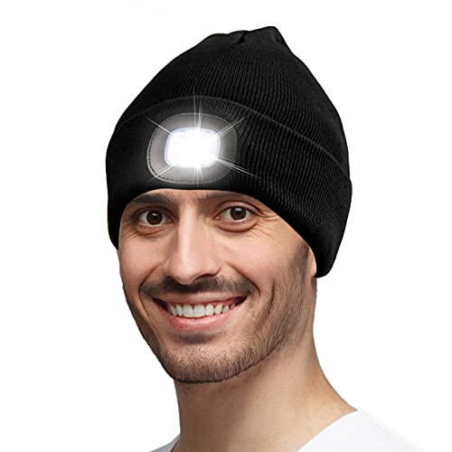 Ocatoma Gifts for Men,LED Unisex Beanie Hat with Light Gift Idea for Dad,Father,Husband,Boyfriend,Mechanic,Stocking Stuffers Black