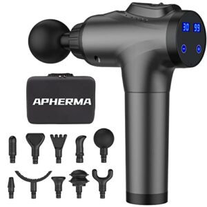 apherma massage gun, muscle massage gun for athletes handheld deep tissue massager tool 30 speed levels 10 heads