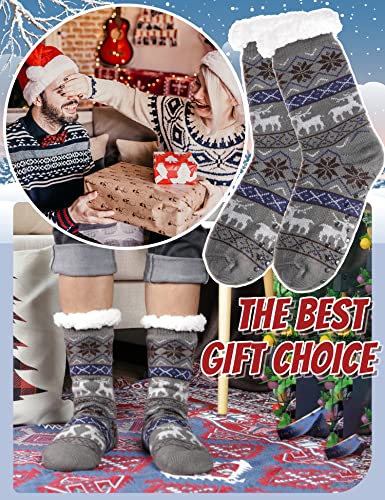 ProEtrade Slipper Socks for Men Fuzzy Fluffy Winter Cozy Cabin Warm Thick Fleece Comfy Non Slip Home Grips Socks Stocking Stuffer Christmas White Elephant Gift(Light Grey)