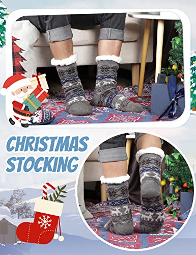 ProEtrade Slipper Socks for Men Fuzzy Fluffy Winter Cozy Cabin Warm Thick Fleece Comfy Non Slip Home Grips Socks Stocking Stuffer Christmas White Elephant Gift(Light Grey)