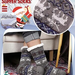 ProEtrade Slipper Socks for Men Fuzzy Fluffy Winter Cozy Cabin Warm Thick Fleece Comfy Non Slip Home Grips Socks Stocking Stuffer Christmas White Elephant Gift(Light Grey)