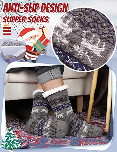 ProEtrade Slipper Socks for Men Fuzzy Fluffy Winter Cozy Cabin Warm Thick Fleece Comfy Non Slip Home Grips Socks Stocking Stuffer Christmas White Elephant Gift(Light Grey)